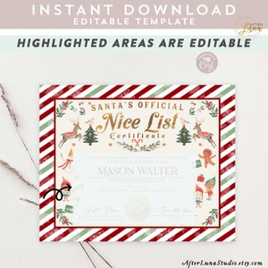Christmas Nice List Certificate: Santa's Official Document Girl Boy ...