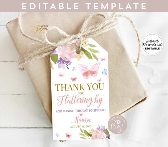 Paper & Party Supplies Printable Butterfly Tag Editable Butterfly Favor ...