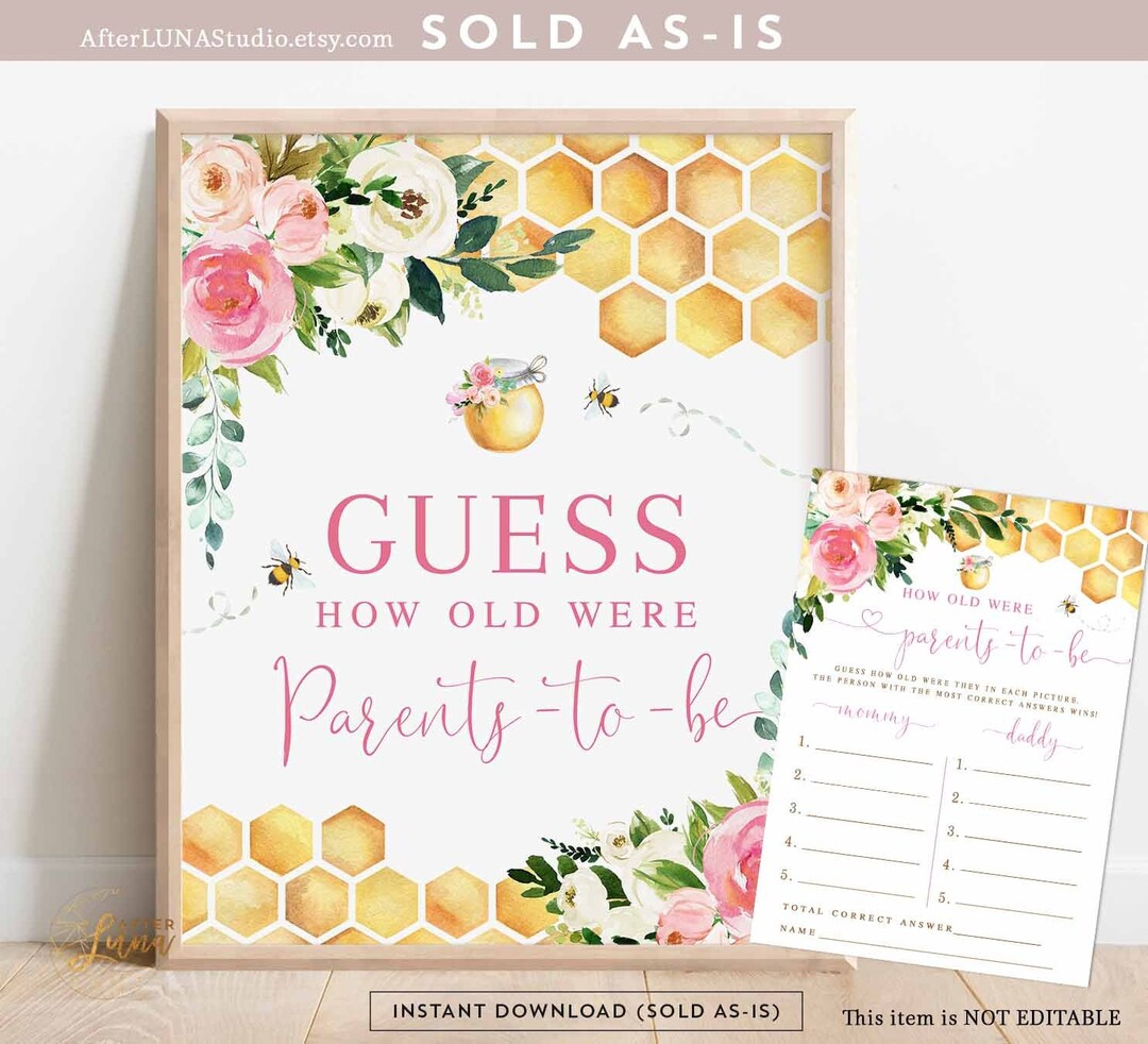 Pink Floral Bumble Bee Guess How Old the Parents to Be Age Game Baby ...