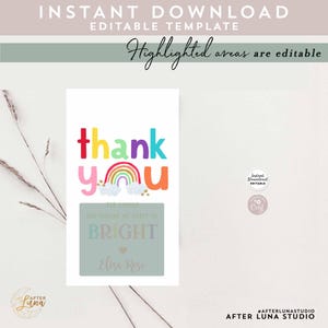Editable Colorful Rainbow Thank You Treat Tag Favor Tags Gift Tags ...