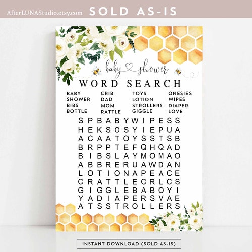 Honey Bumble Bee Baby Shower Baby Word Scramble Game Gender - Etsy