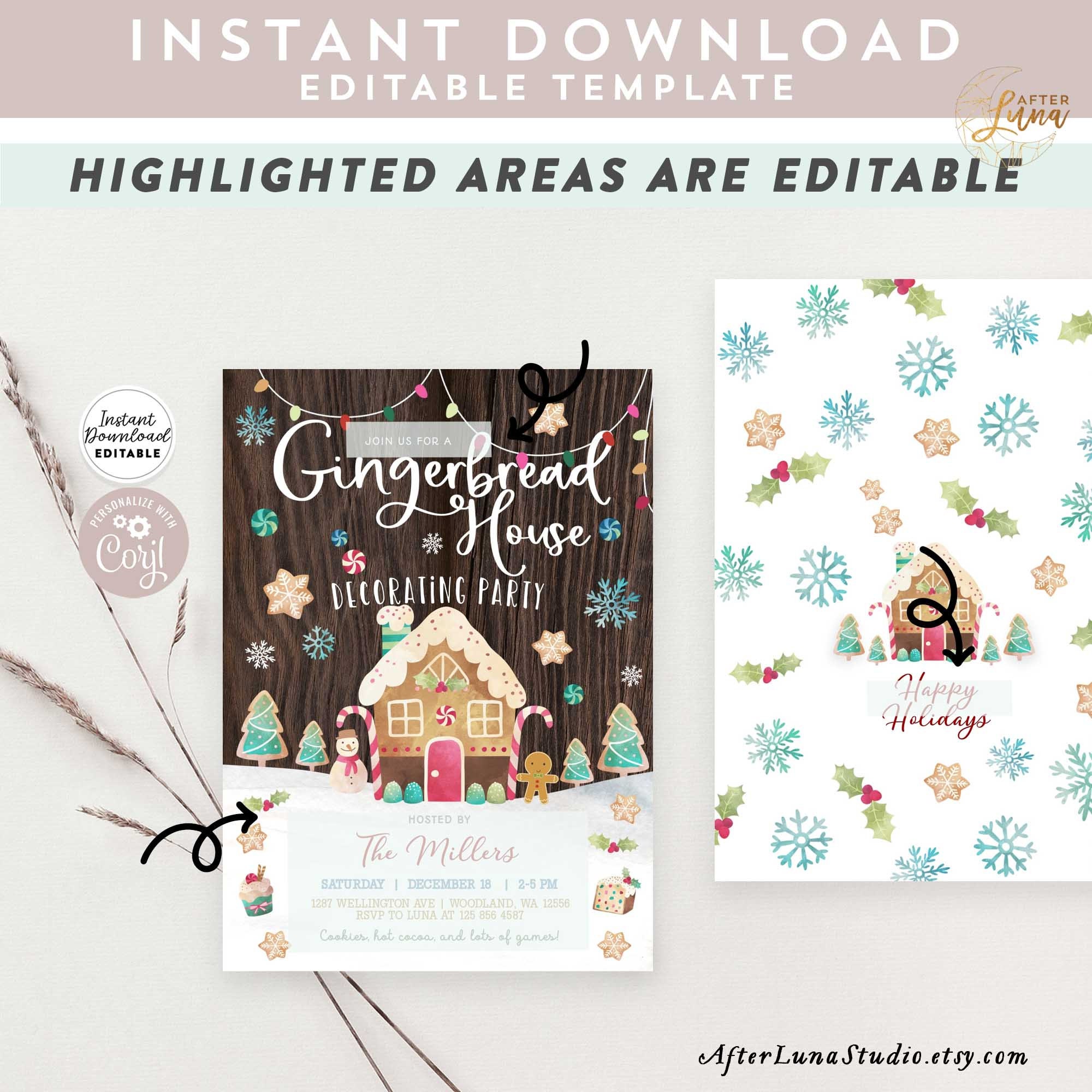 Editable Gingerbread House Decorating Party Invitation Rustic | Etsy
