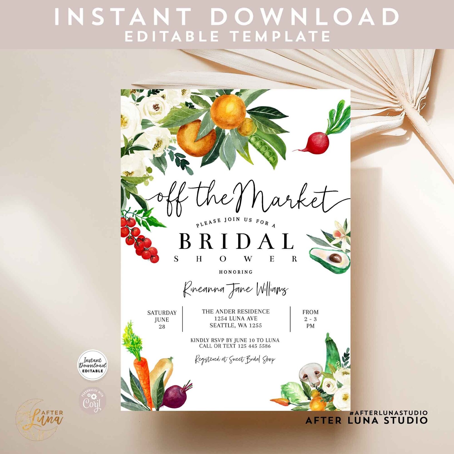 Editable off the Market Farm Market Bridal Shower Invitation Rustic ...