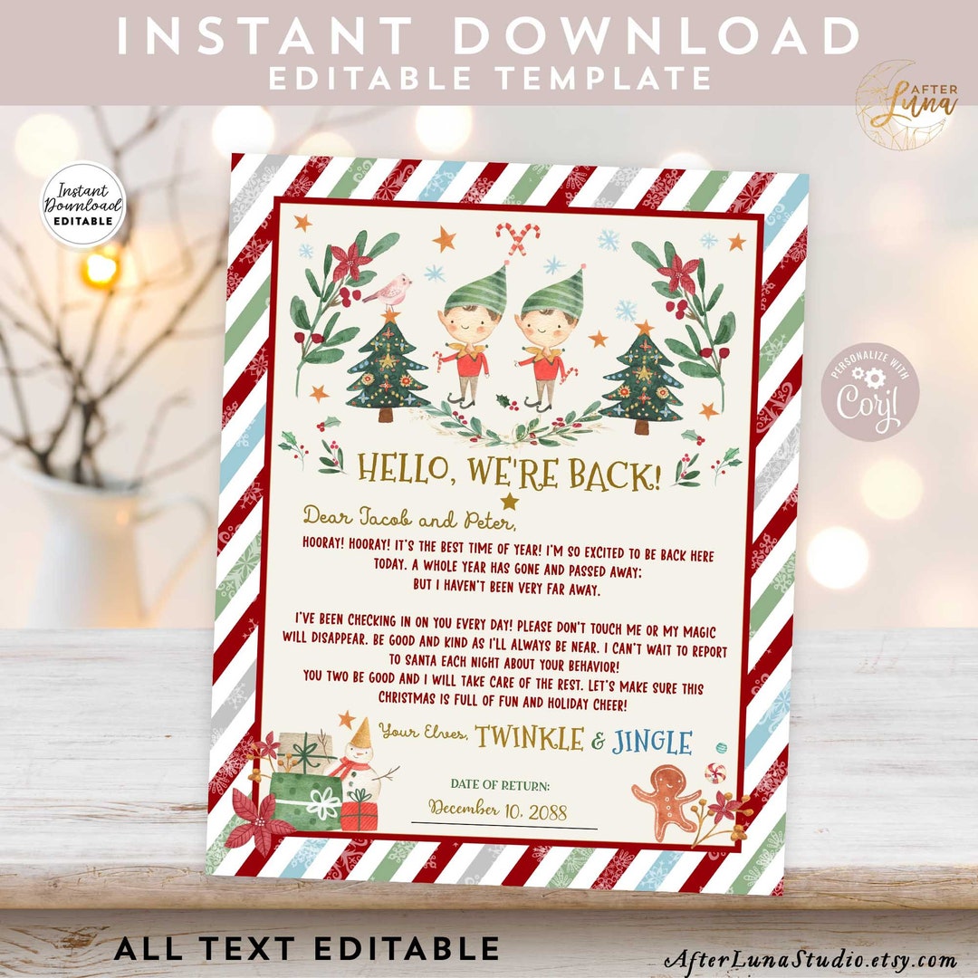 EDITABLE Boys 2 Elves Two Elves Letter Arrival Hello Letter Elf Return ...