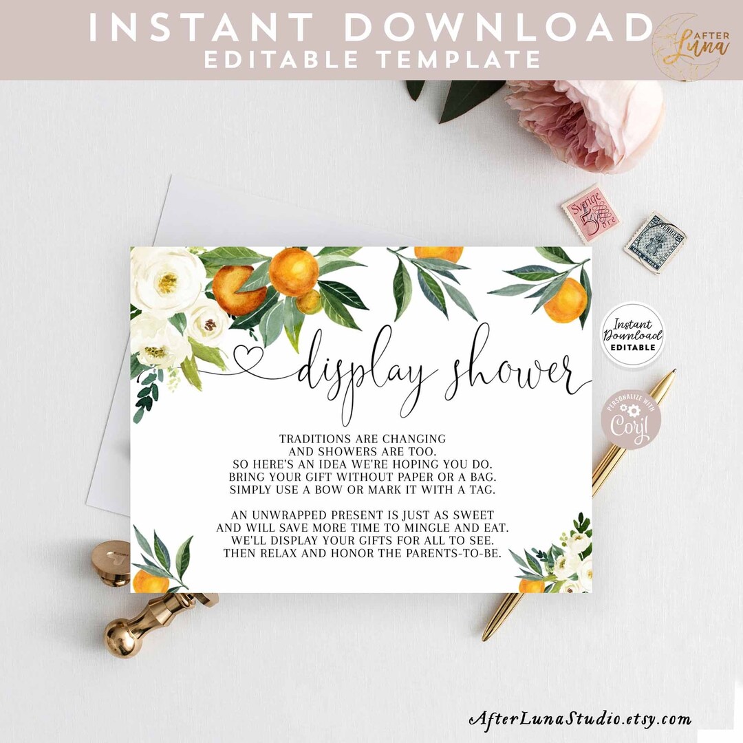 Editable 4x3" Display Shower Insert Orange A Little Cutie Baby Shower ...