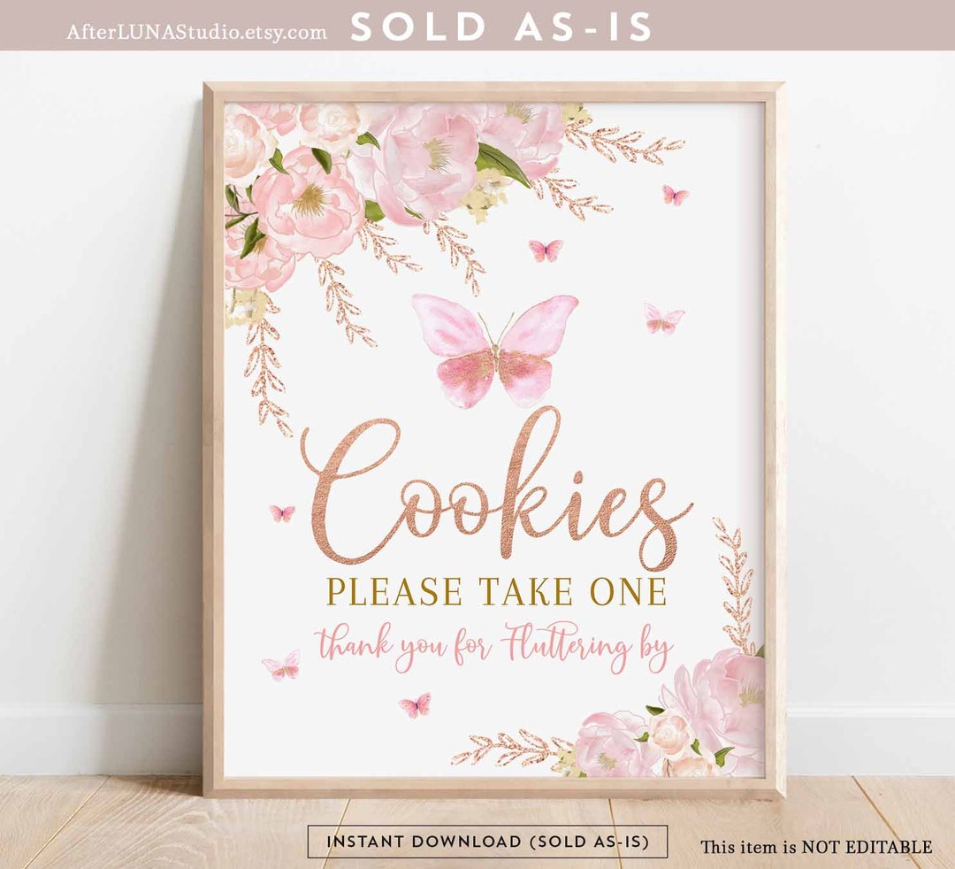 Butterfly Cookies Please Take One Sign Blush Pink Rose Gold Butterfly ...