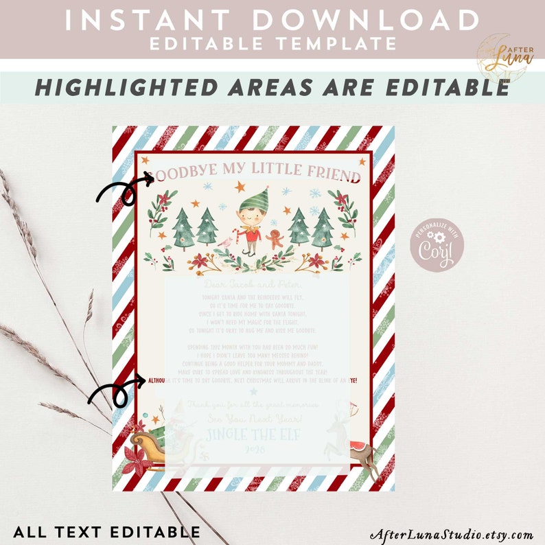 EDITABLE Boy Elf Goodbye Letter From Elf Bye for Now Letter Goodbye ...