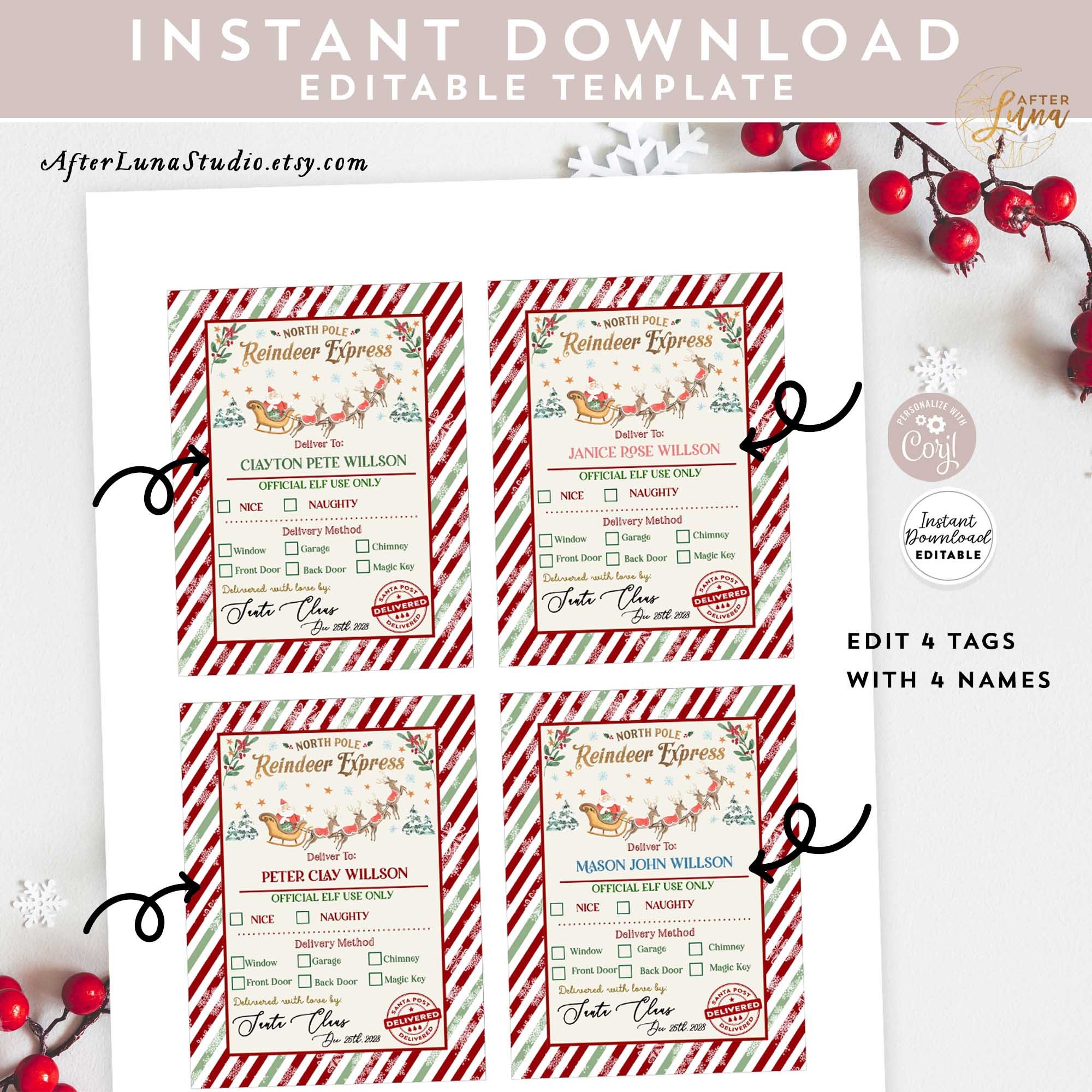 EDITABLE Santa Delivery Tag Sticker Printable Santa Tag - Etsy