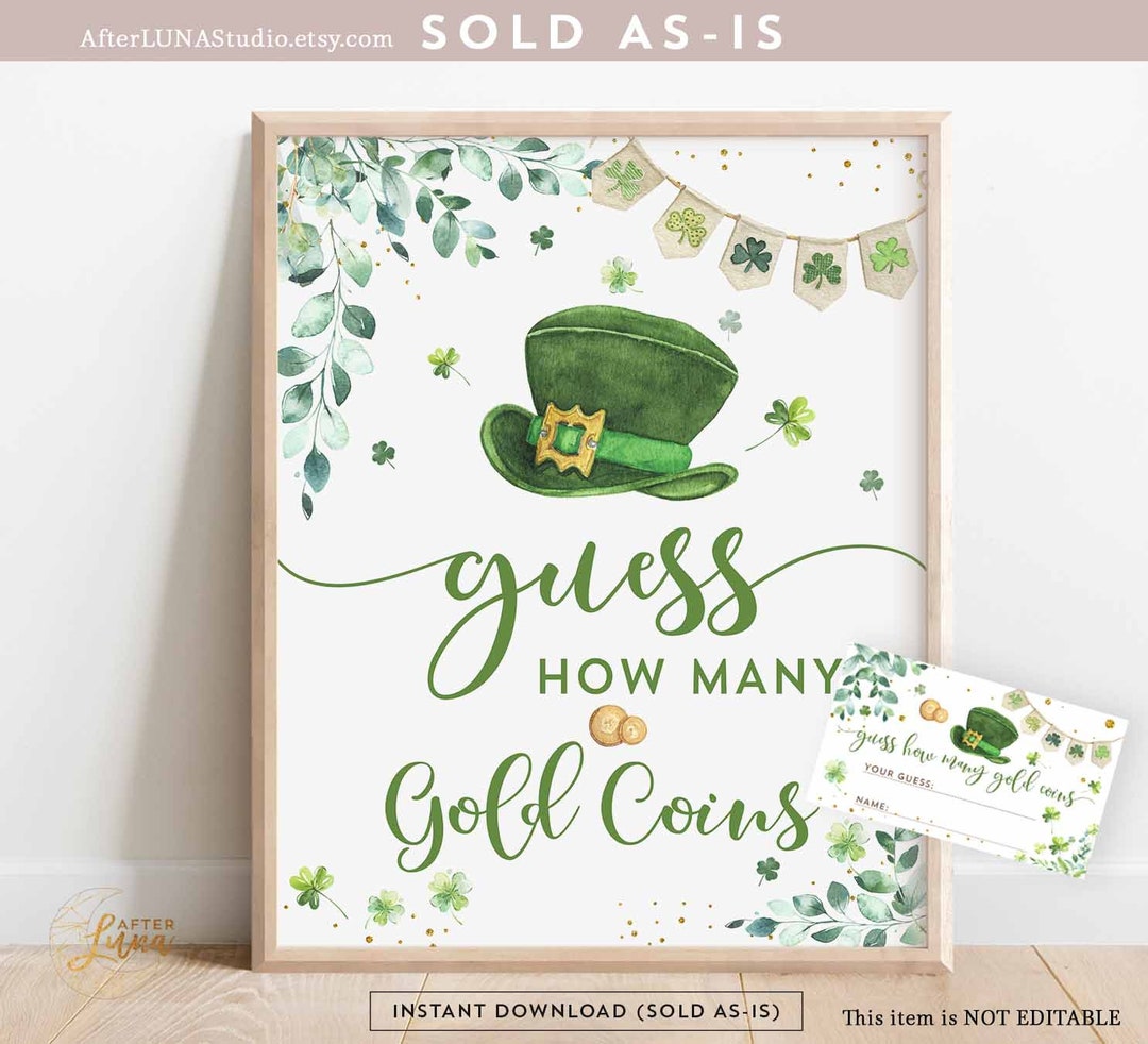 St Patrick's Day Shamrock Guess How Many Gold Coins Sign Card Game ...