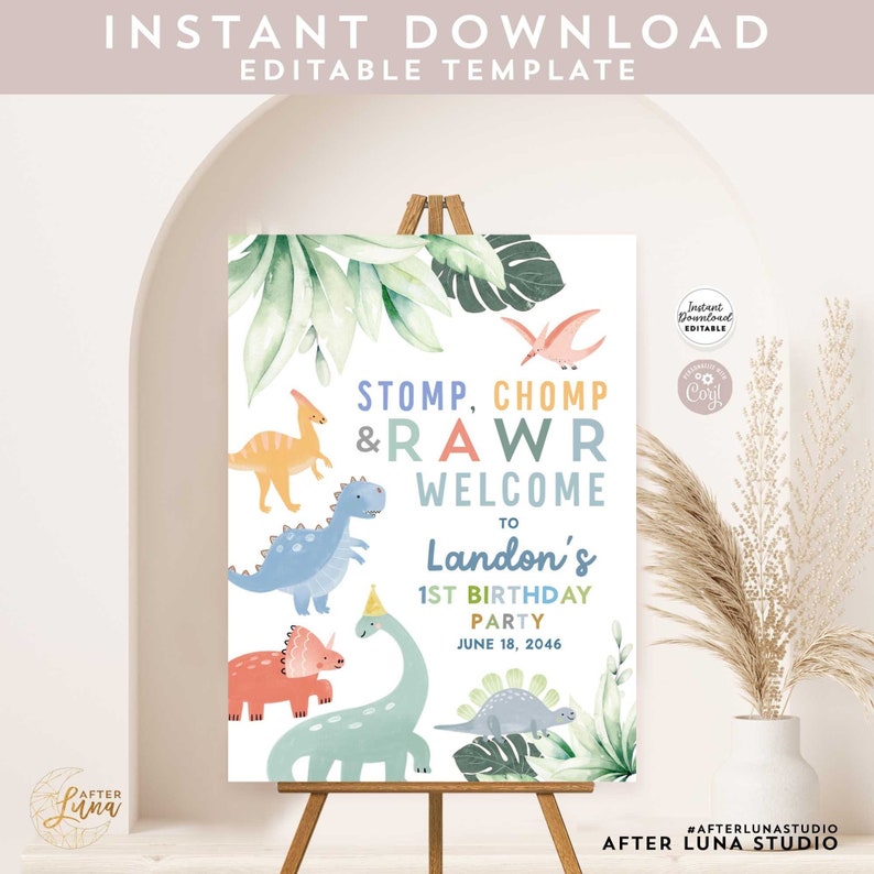 Editable Boy T Rex Two Three Rex Birthday Party Welcome Sign - Etsy