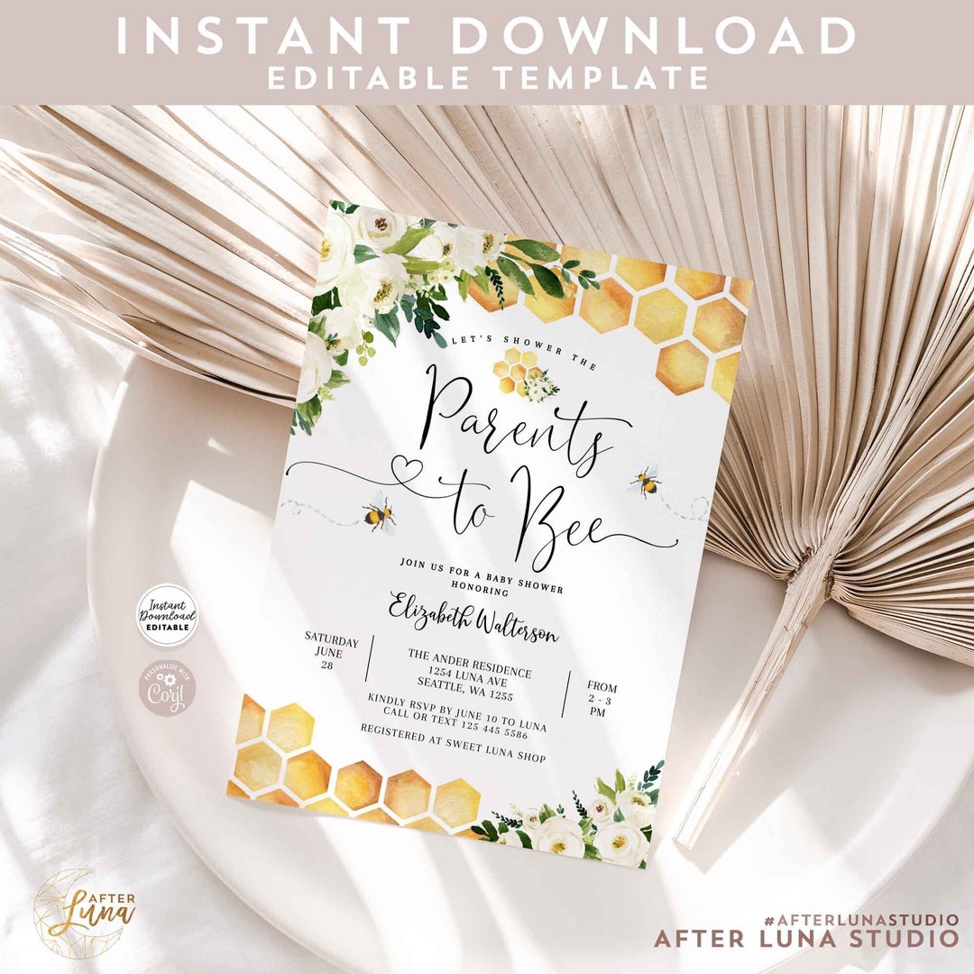 Editable Bee Parents to Bee Baby Shower Invitation Gender Neutral ...