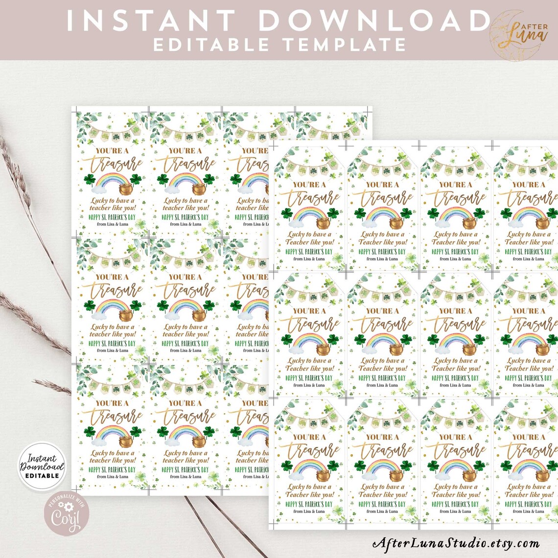 Editable Teachers St. Patrick Day Gift Tag Customer Teacher Friend ...