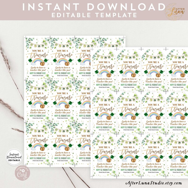 Editable Teachers St. Patrick Day Gift Tag Customer Teacher | Etsy