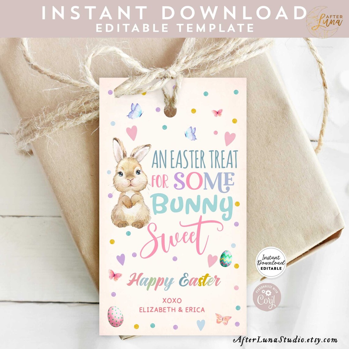 EDITABLE Personalized Easter Bunny Treat Tag Printable Treat - Etsy