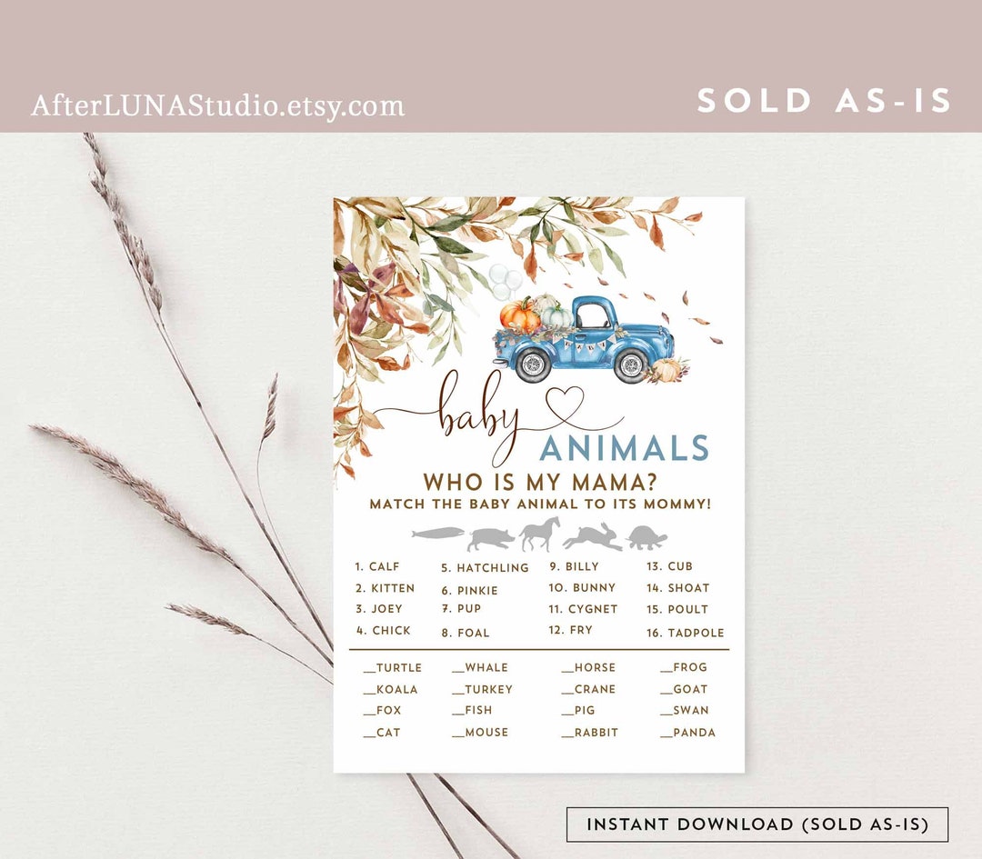 Fall Pumpkin Truck Baby Animal Matching Game Fall Baby - Etsy