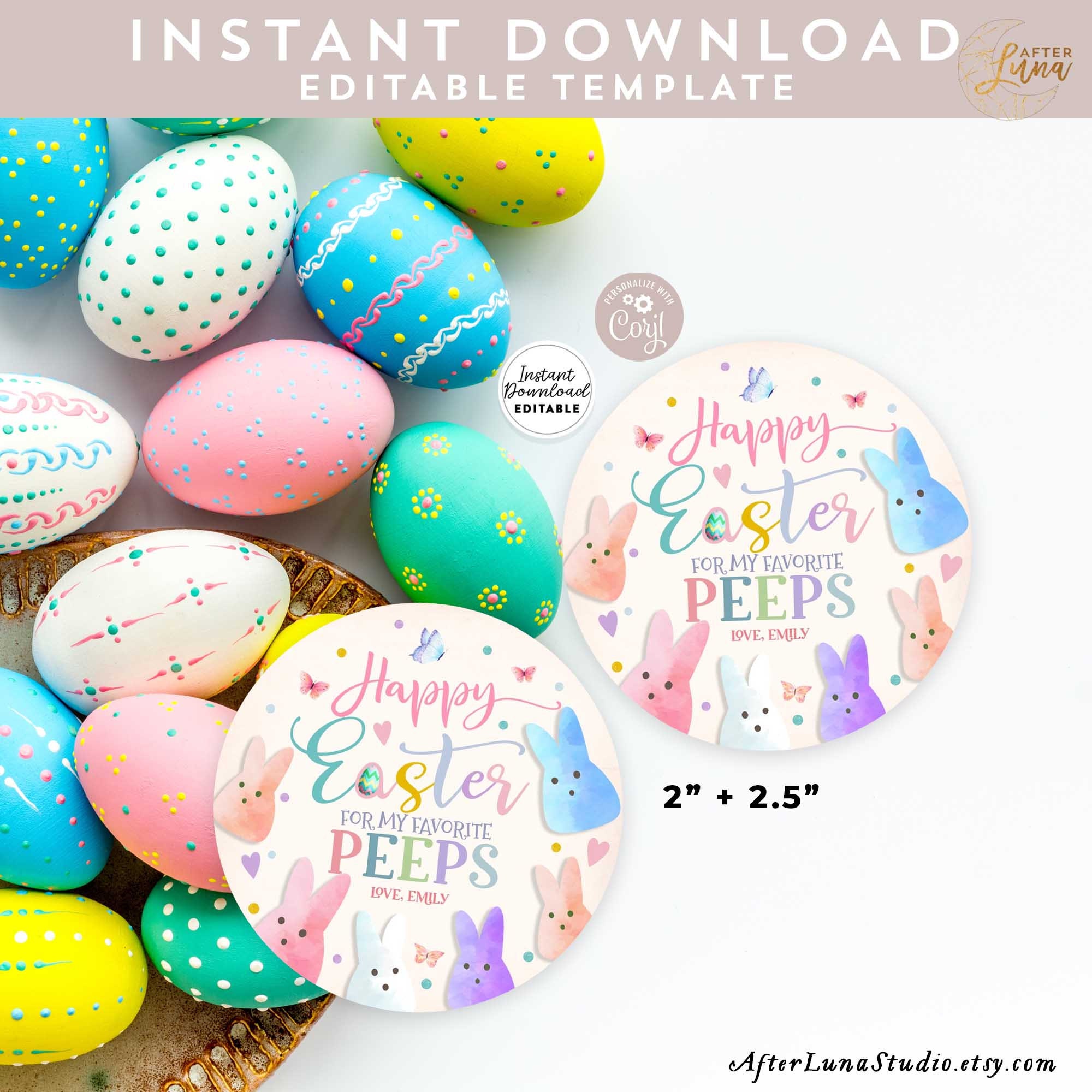 EDITABLE Personalized Easter Peep Round Circle Sticker Tags Printable ...