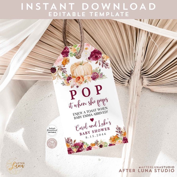 Editable Burgundy Pink Fall Pumpkin Pop It When She Pops Tag - Etsy