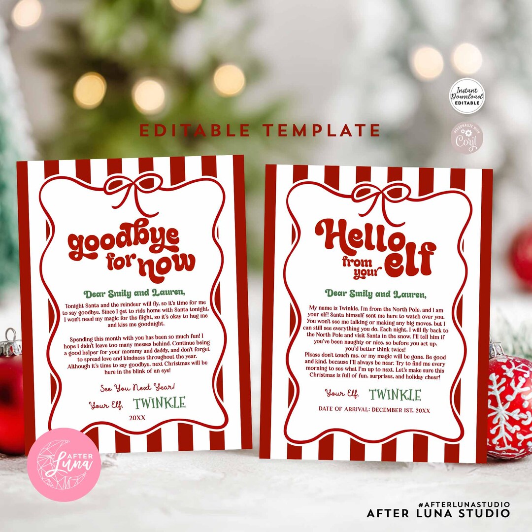 EDITABLE Elf Letter Bundle - Hello From Your Elf Goodbye Bye for Now ...