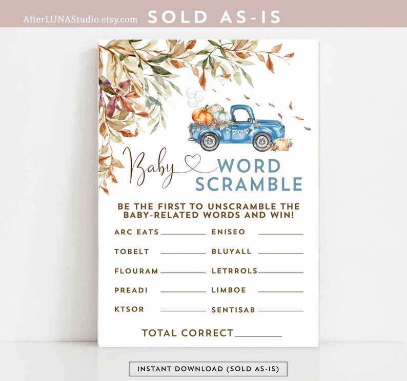 Fall Pumpkin Blue Truck Baby Shower Game Baby Word Scramble | Etsy