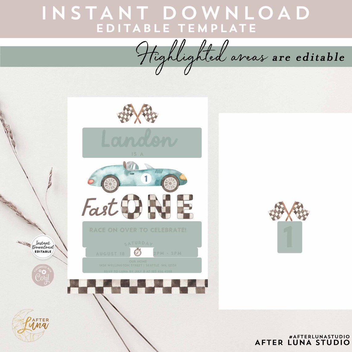 Editable Fast One Racing Birthday Invitation Racers Race Car | Etsy