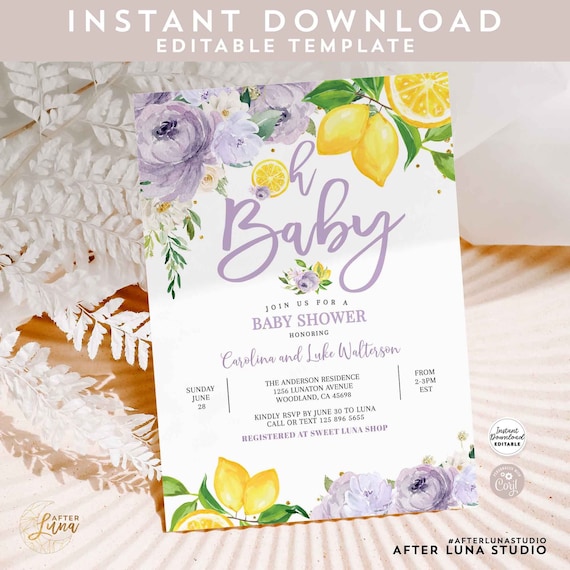 Editable Purple Lavender Floral Citrus Lemon Baby Shower - Etsy