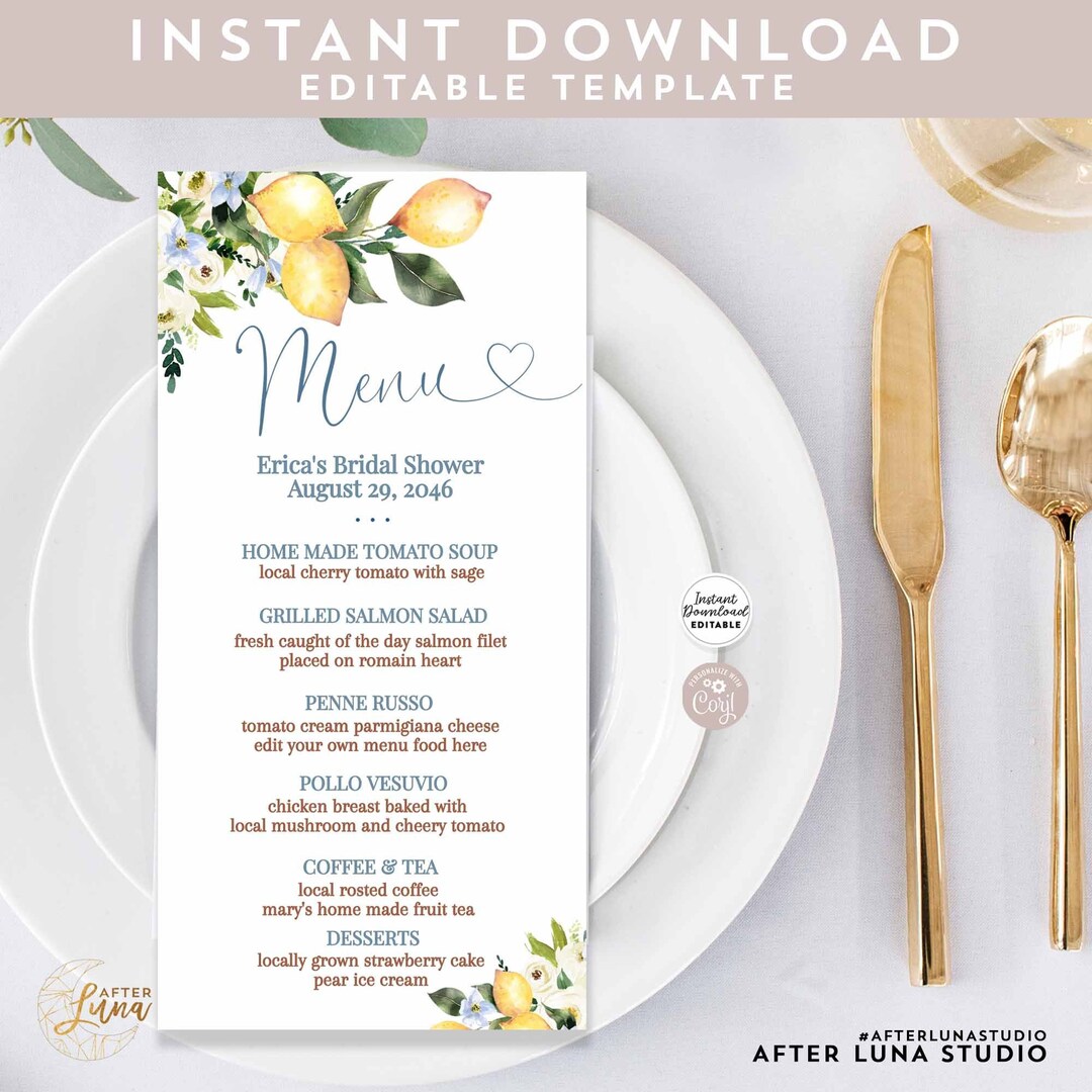 Editable ANY EVENT Blue Citrus Lemon Bridal Baby Sprinkle Bridal Shower ...