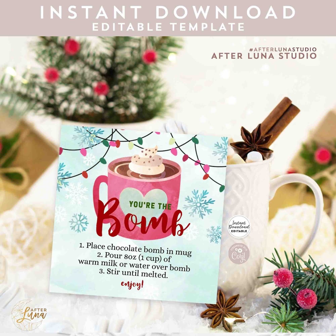 EDITABLE Christmas Hot Cocoa Chocolate Bomb Tag Hot Chocolate Bomb Tags ...