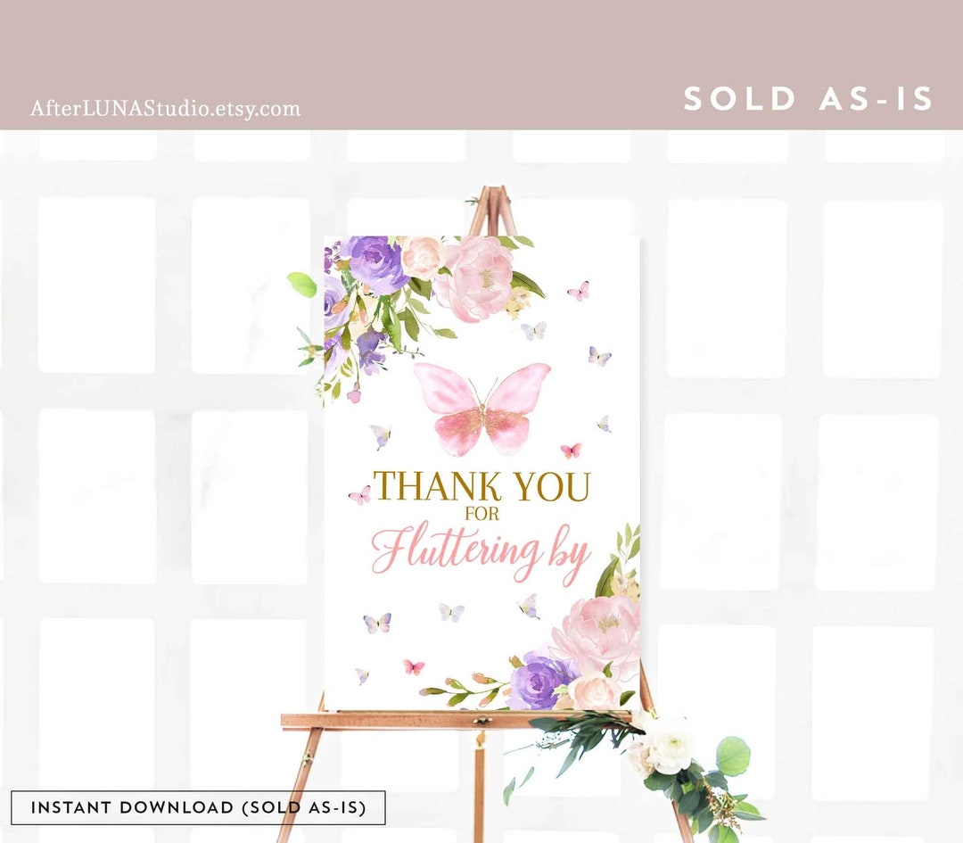 24x36" Butterfly Thank You for Fluttering by Thank You Sign Blush Pink ...