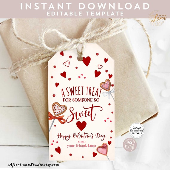 EDITABLE Valentine Sweet Treat Favor Tag Hearts Treat Bag Tag | Etsy