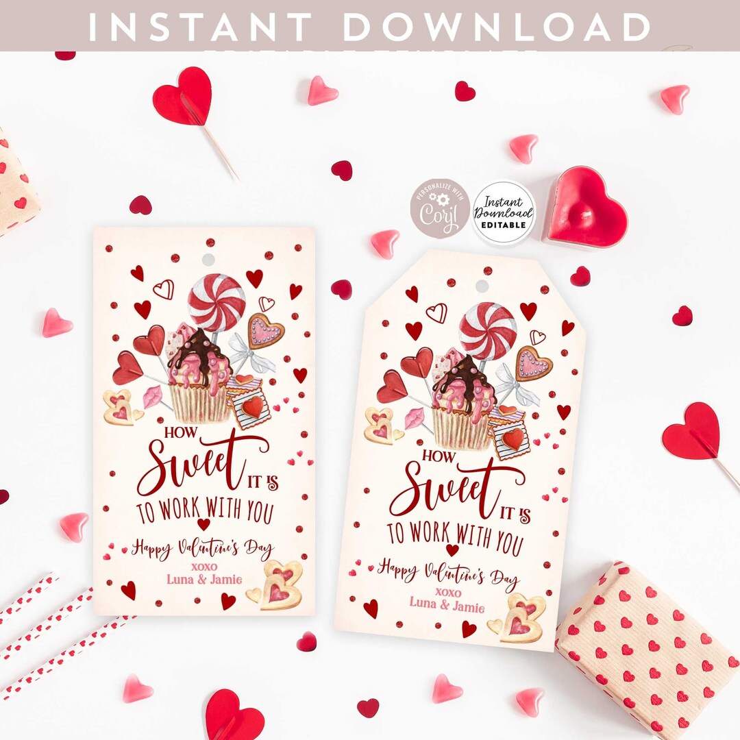 EDITABLE Valentine Cupcake Coworker Gift Tags Sweet Treat Favor Thank ...