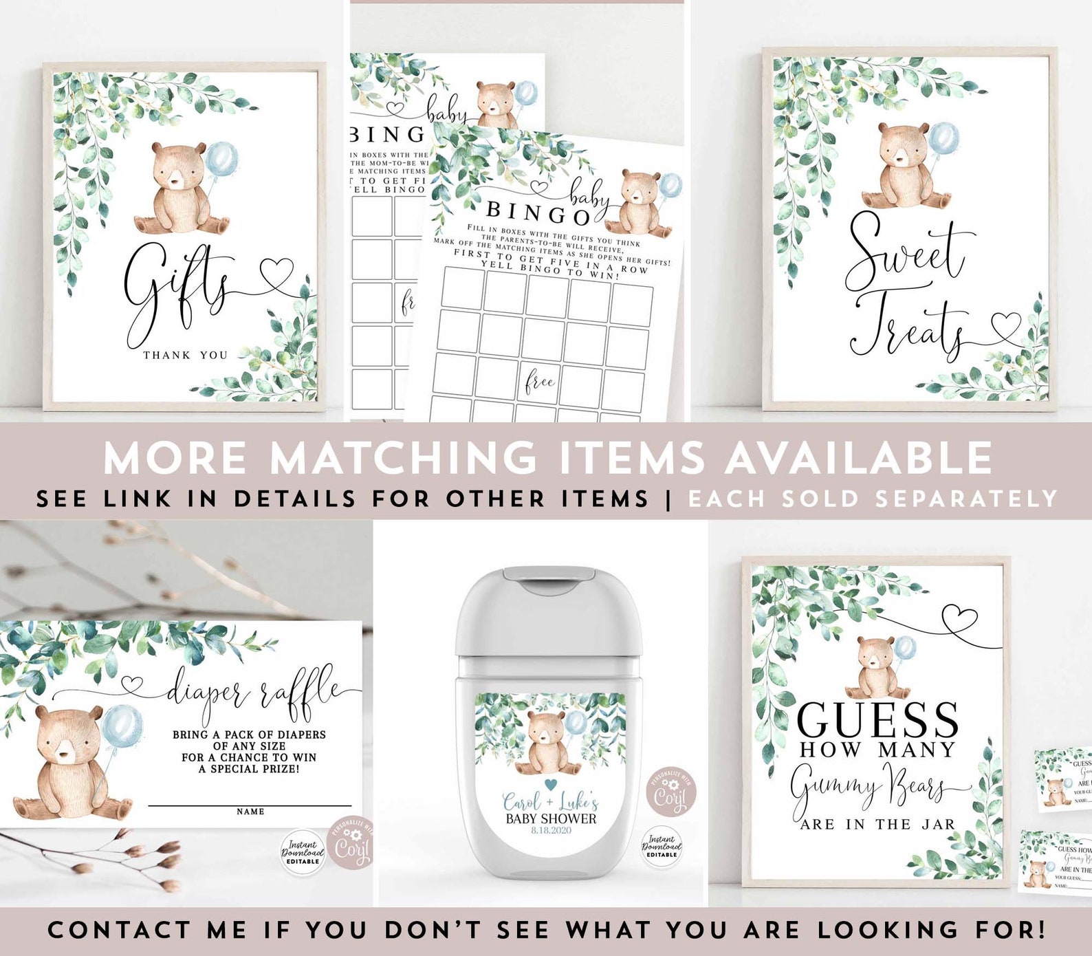 Editable ANY EVENT Teddy Bear Boy Baby Shower Sprinkle Baptism - Etsy