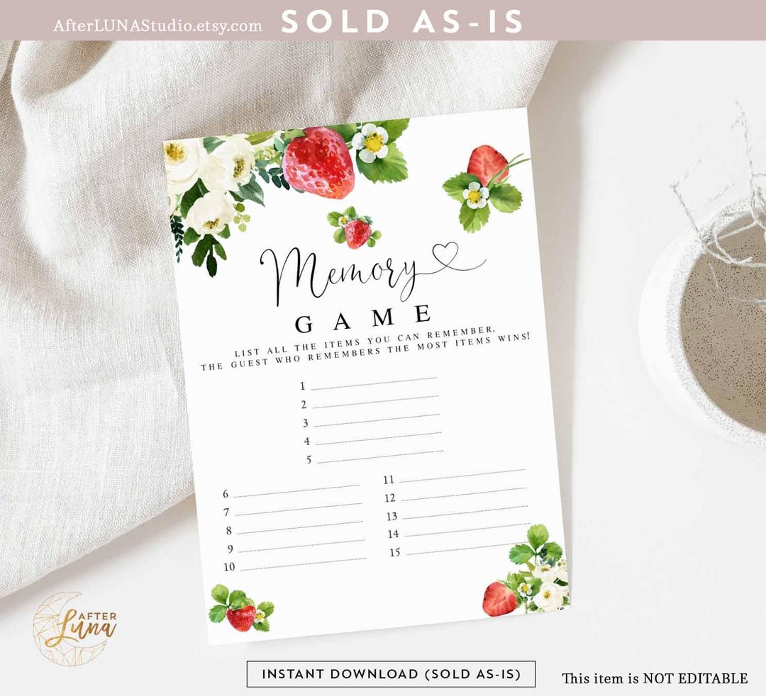 Strawberry Baby Shower Games Memory Game Berry Sweet Baby Shower ...