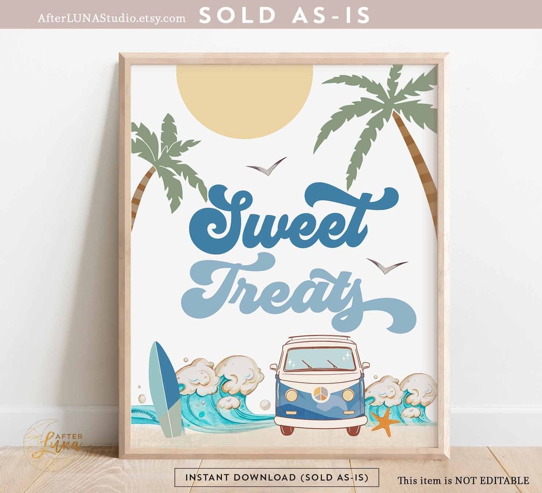 Boy Navy Surfing Surf Birthday Decor Sweet Treats Sign the Big One Surf ...
