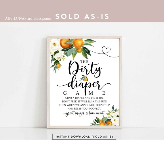 Orange Citrus Dirty Diaper Game Sign 8x10 White Floral A - Etsy