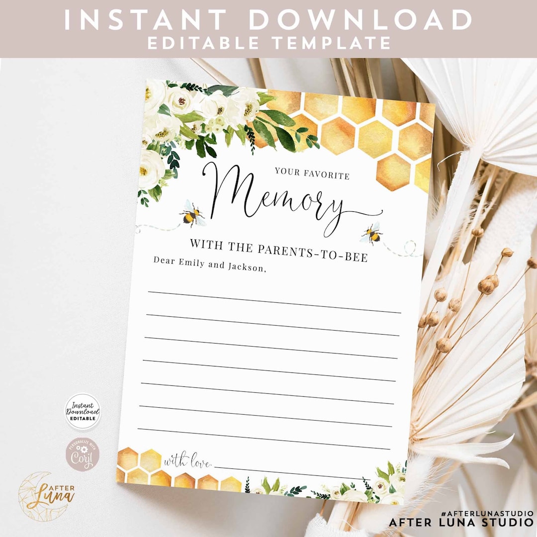 Editable Rustic Honey Bee Bumble Bee Baby Shower Best Favorite Memory ...