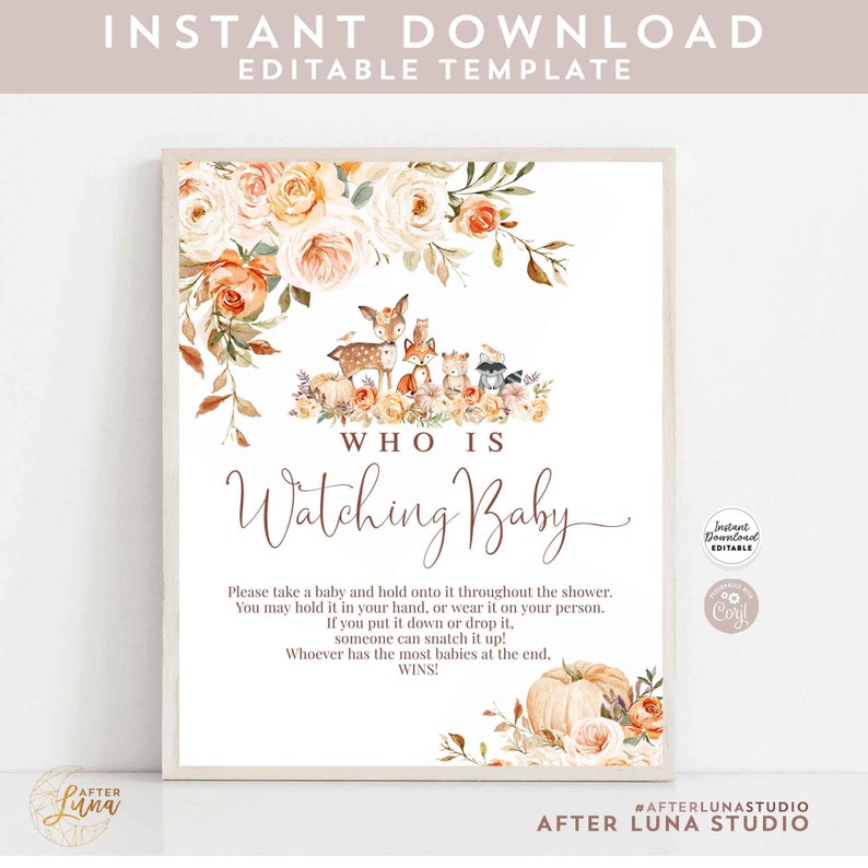 Editable Fall Pumpkin Woodland Who is Watching Baby Game - Etsy