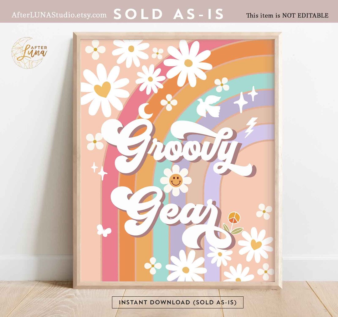 Groovy Birthday Party Decor 70' Daisy Groovy Gear Sign Decor Groovy ...