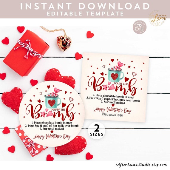 EDITABLE Valentine Hot Chocolate Bomb Tag Valentine Hot Cocoa - Etsy