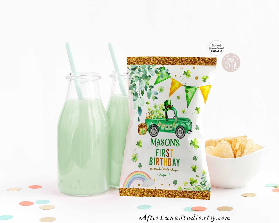 Editable ANY AGE St Patrick's Day Shamrock Truck Chip Bag - Etsy