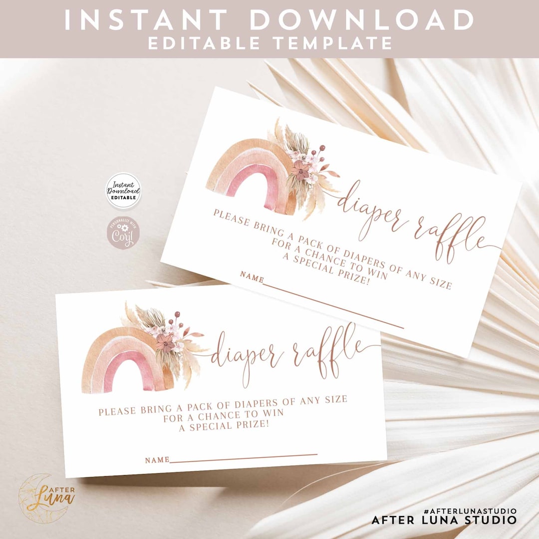 Editable Boho Rainbow Baby Shower Pink Pampas Grass Rainbow Diaper ...