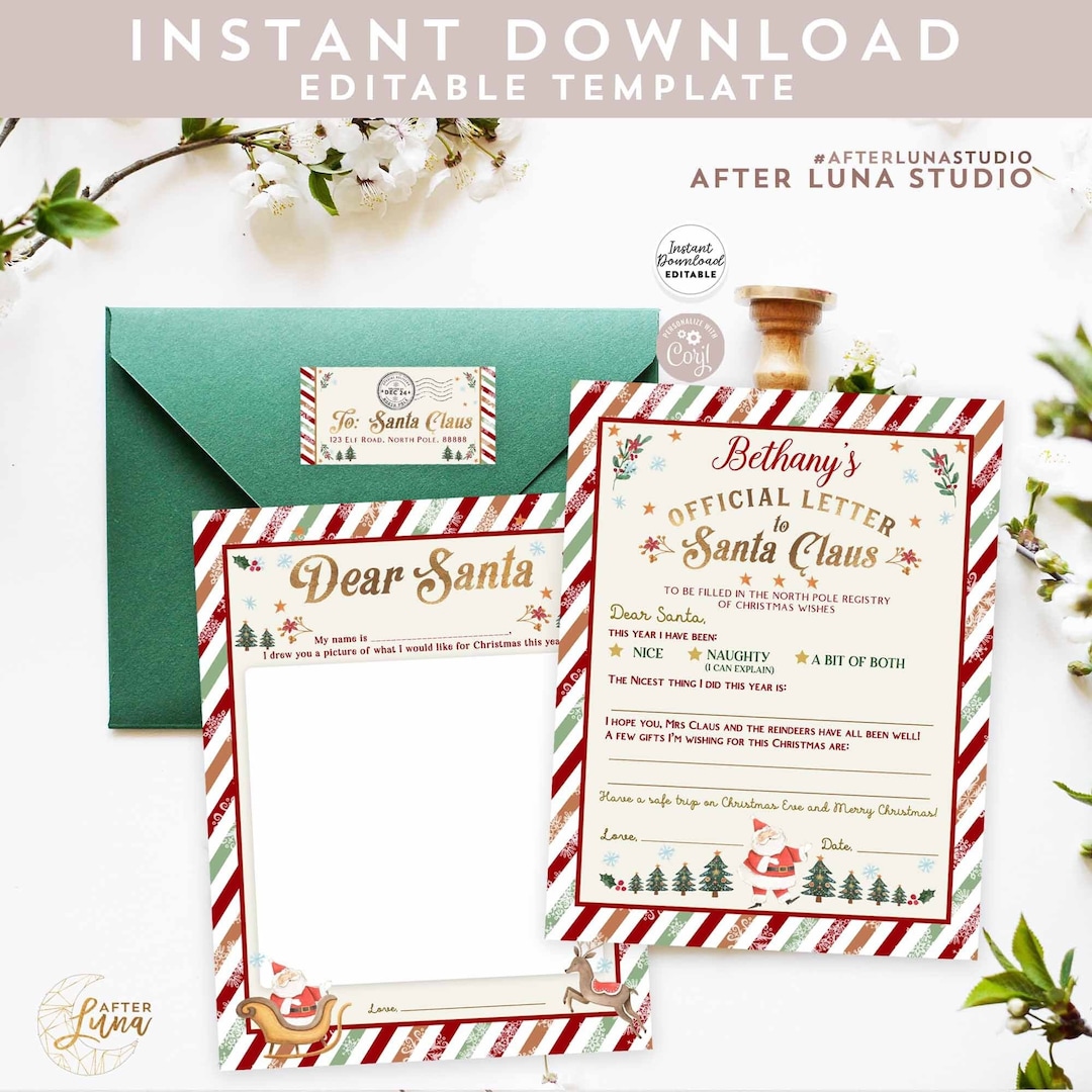 EDITABLE Letter TO Santa Bundle Santa Activity Draw to Santa Mail Santa ...