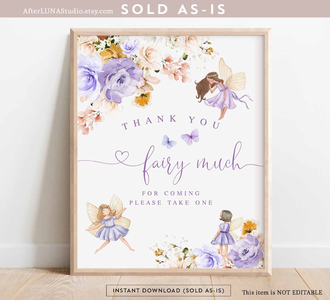 Blush Purple Fairy Birthday Activity Thank You Fairy Much Sign Fairy ...