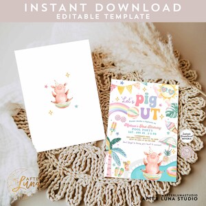 Editable Pig Out Summer Pool Party Girl Pig Pool Party Birthday ...