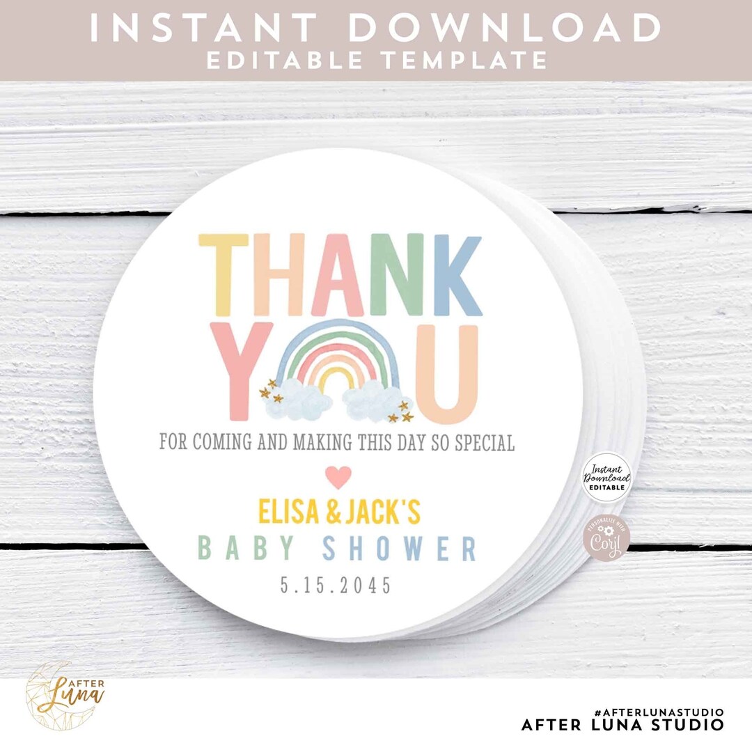 Editable Rainbow Thank You Treat Favor Round Sticker Tags Printable ...