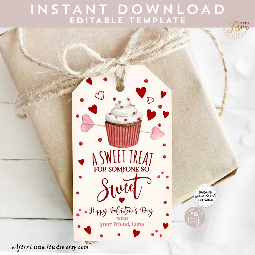EDITABLE Valentine Cupcake Sweet Treat Favor Tag Thank You Coworker ...