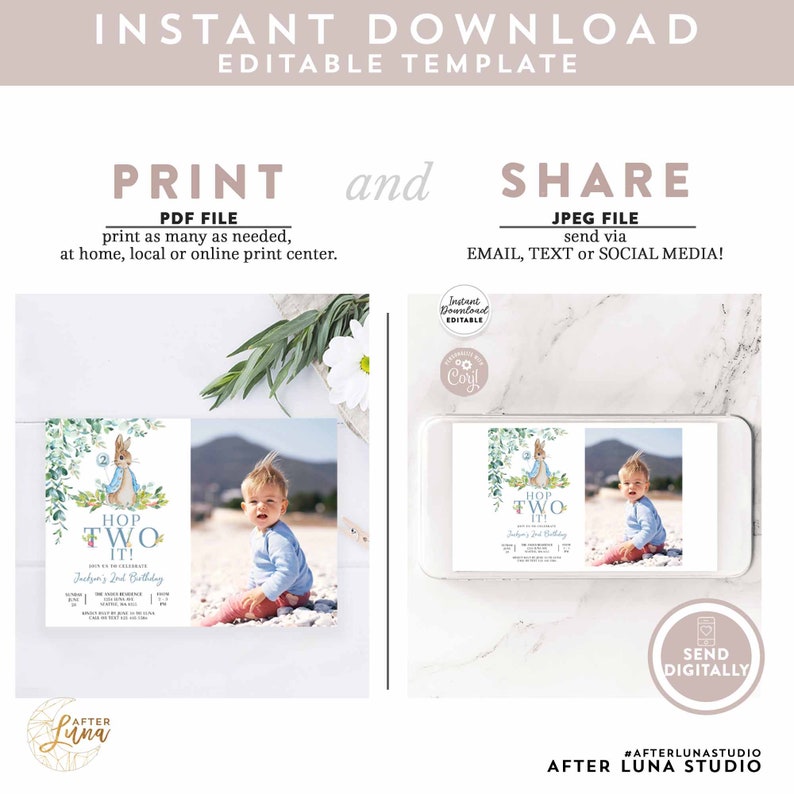 Editable Hop TWO It Peter Rabbit 2nd Birthday Photo Invitation - Etsy