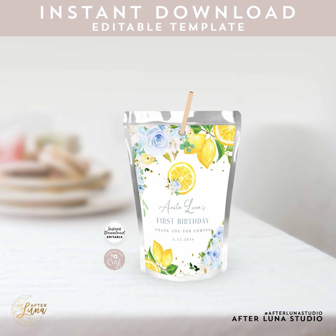 Editable ANY WORDING Blue Lemon Capri Sun Caprisun Printable Labels ...