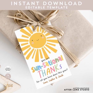 Editable Sun Sational Teacher Appreciation Gift Tags Sunshine School ...