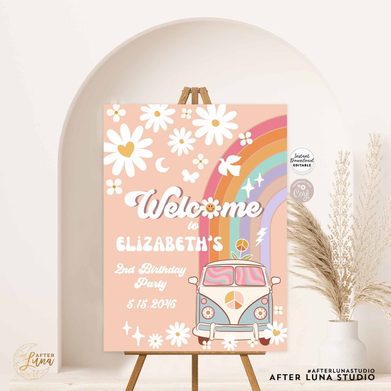 Editable Groovy Van Party Decor Welcome Sign Daisy Groovy - Etsy
