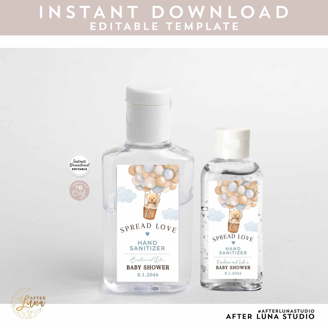 Editable Blue Boy Teddy Bear Globo de aire caliente Desinfectante de ...